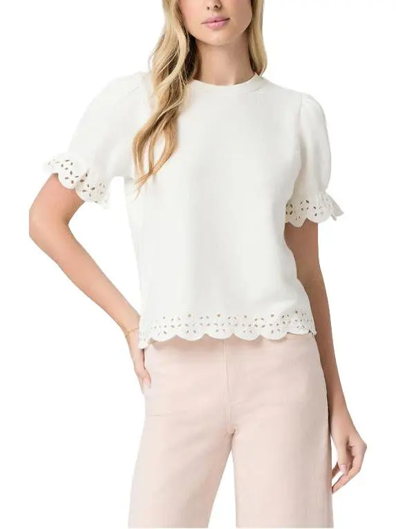 Paige Eyelet Trim Cotton Top - Ivory