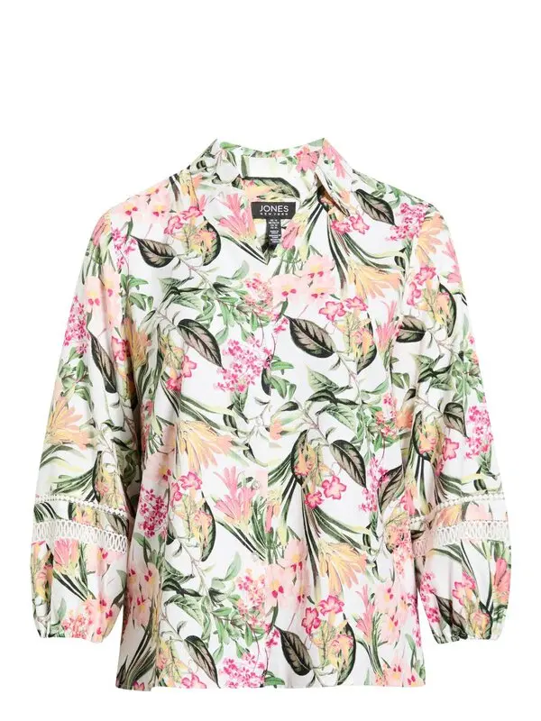 Jones New York Floral Print Shirt - White Sand Multi