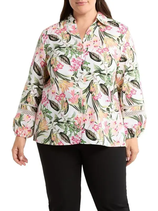 Jones New York Floral Print Shirt - White Sand Multi