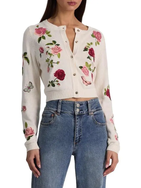 Alice + Olivia Embroidered Cotton And Linen Cardigan - Garden Gossip Off White