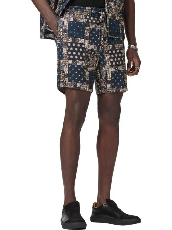 John Varvatos Daryl Patchwork Linen Drawstring Shorts - Deep Blue