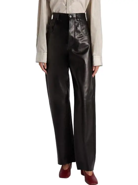 Bottega Veneta Straight Leg Leather Trousers - 1010 Double Black