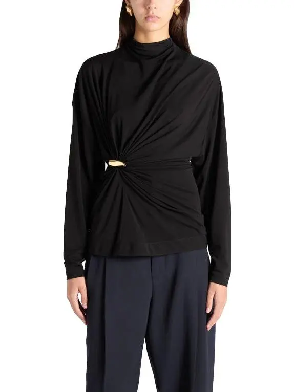 Bottega Veneta Cinch-waist Funnel-neck Top - 1000 Black