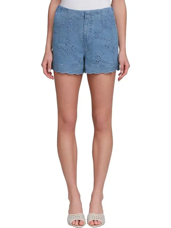 Avec Les Filles Stretch Cotton Eyelet Shorts - Sea Blue Wash
