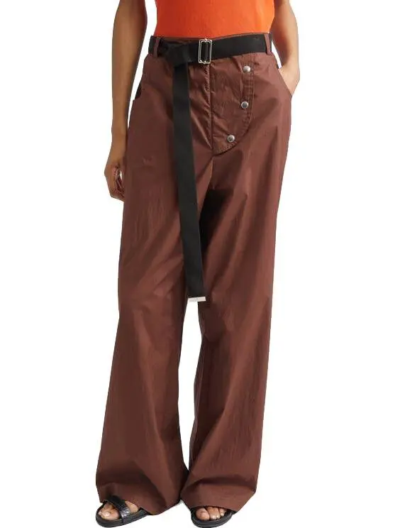 Plan C Belted Wide-leg Trousers - Coffee