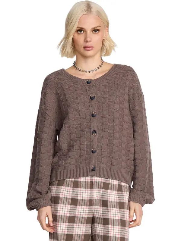 Volcom Basket-weave Knit Cardigan - Black Plum