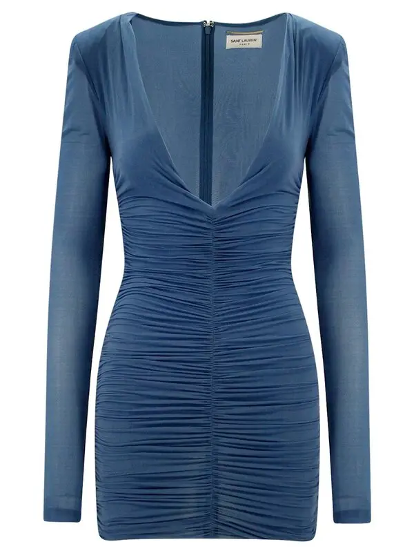 Saint Laurent Draped Fabric Dress - Blue