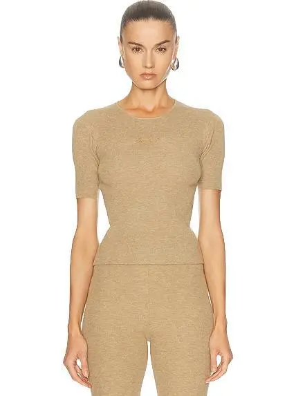 Fear Of God Signature Rib Knit Fitted Short Sleeve Tee - Dune