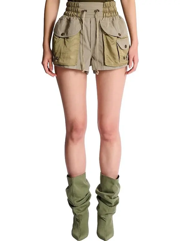Balmain Cotton And Twill Utility Shorts - Green