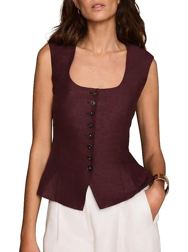 Mint Velvet Linen Blend Peplum Waistcoat - Burgundy