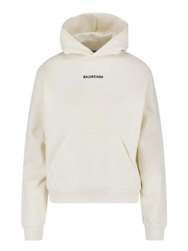Balenciaga Cotton Hoodie With Logo - Cream