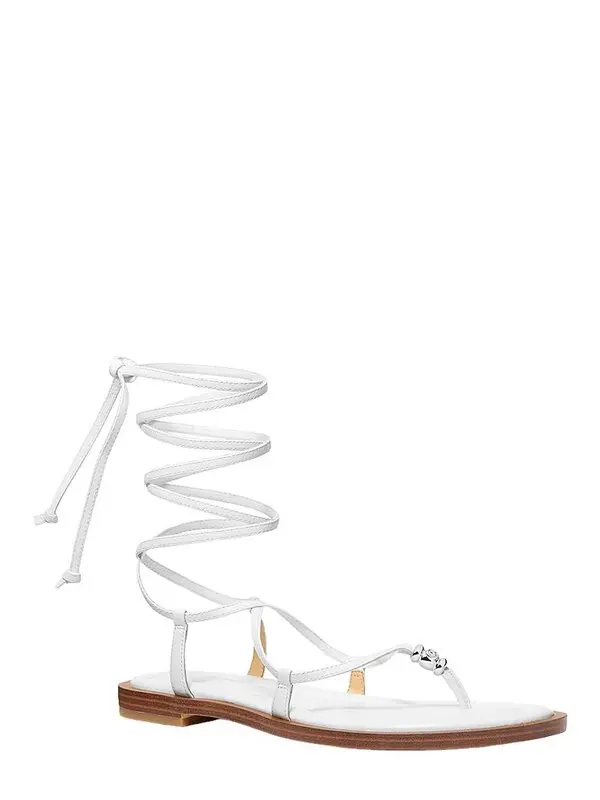 Michael Kors Khloe Flat Thong Sandals With Lace-up Ankle Straps - Optic White
