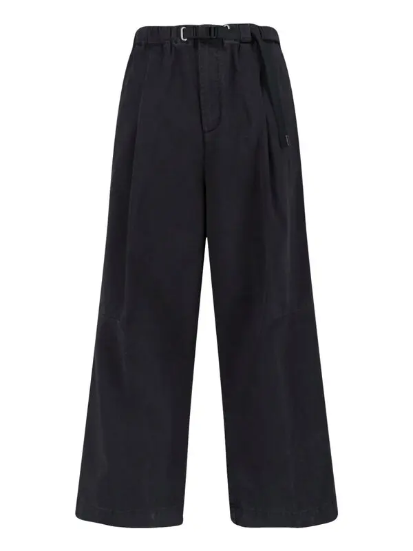 WHITE SAND Pinstripe Wool Pants With Belt - Black