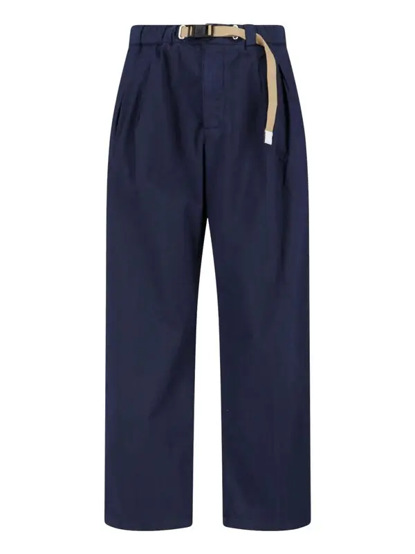 WHITE SAND Pinstripe Wool Pants With Belt - Blue
