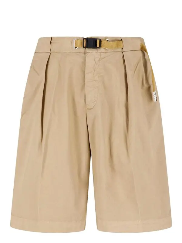 WHITE SAND Belted Cotton Shorts - Beige