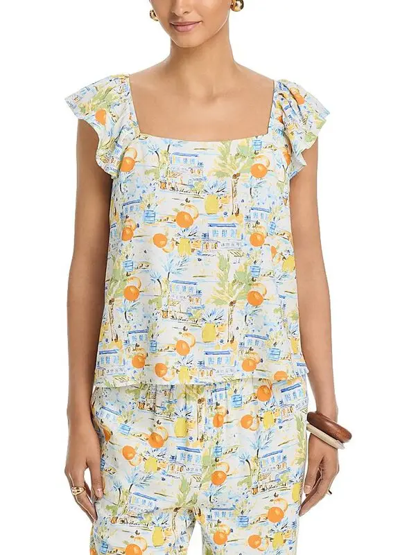 Aqua Beach Vacation Flutter Top - Aqua/multi