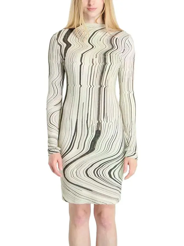 Desigual Wavy Striped Long Sleeve Mini Dress - White