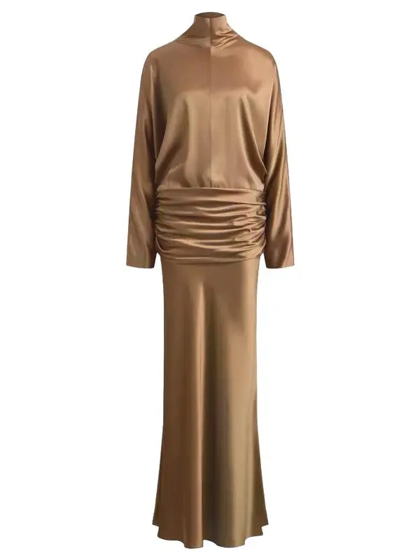 12 STOREEZ Long-sleeved Draped Dress - Brown