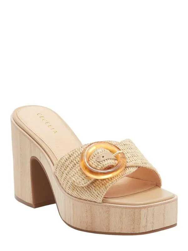 CECILIA NEW YORK Charlie Buckle Platform Slide Sandal - Tea