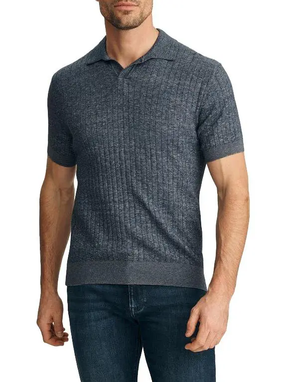 34 Heritage Mélange Johnny Collar Short Sleeve Cotton Sweater - Indigo