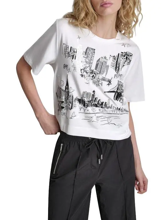 Dkny New York Toile Cotton Blend T-shirt - White