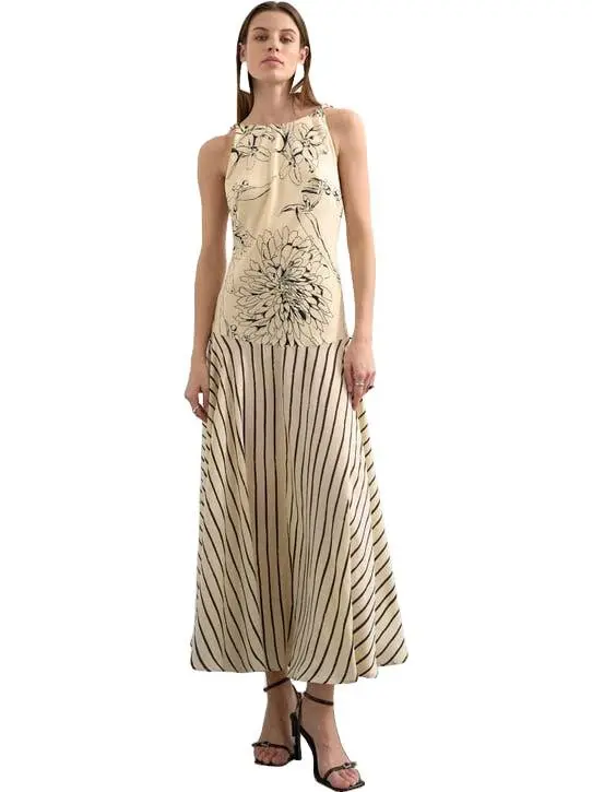 Topshop Mixed Print Maxi Dress With Beaded Straps - Ivory