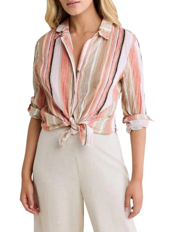 NIC+ZOE Stripe Cotton Button-up Shirt - Pink Multi