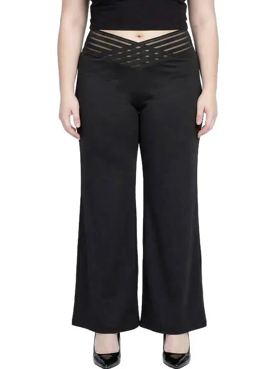 STANDARDS & PRACTICES Mesh V-waist Palazzo Pants - Black