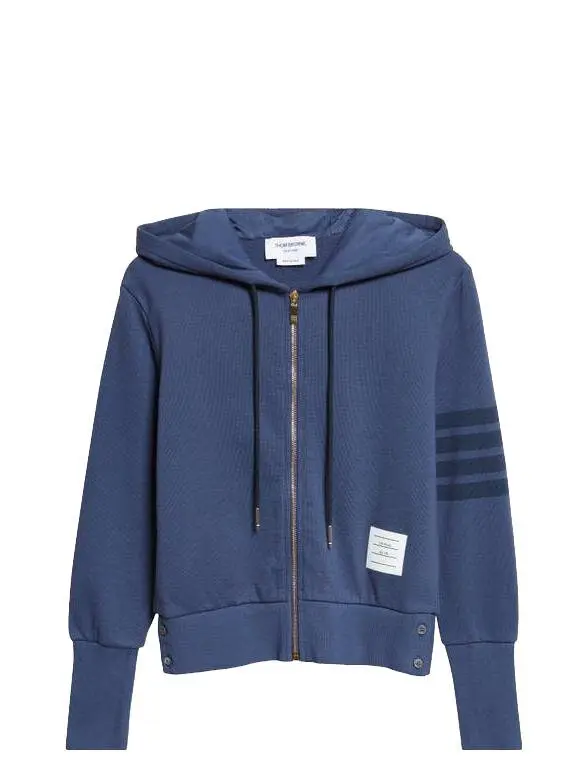 Thom Browne 4-bar French Terry Full Zip Hoodie - Navy