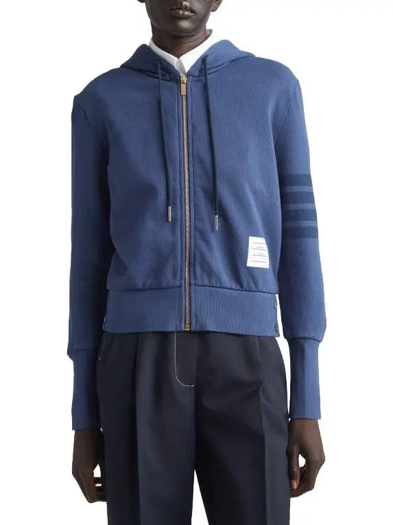 Thom Browne 4-bar French Terry Full Zip Hoodie - Navy