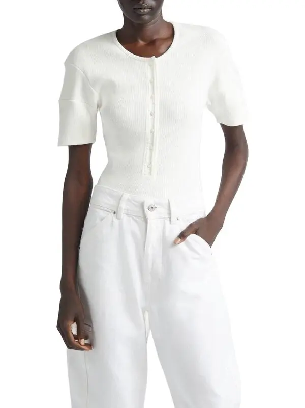 LEMAIRE Fitted Rib Henley - Milk