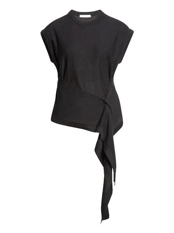 LEMAIRE Button Drape Merino Wool Blend Top - Black