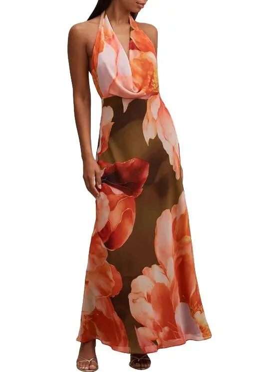 EVER NEW Marina Cowl Neck Halter Gown - Halsey Floral