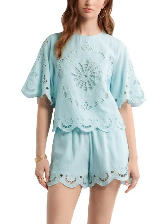 Treasure & Bond Eyelet Cotton-blend Top - Blue Glow
