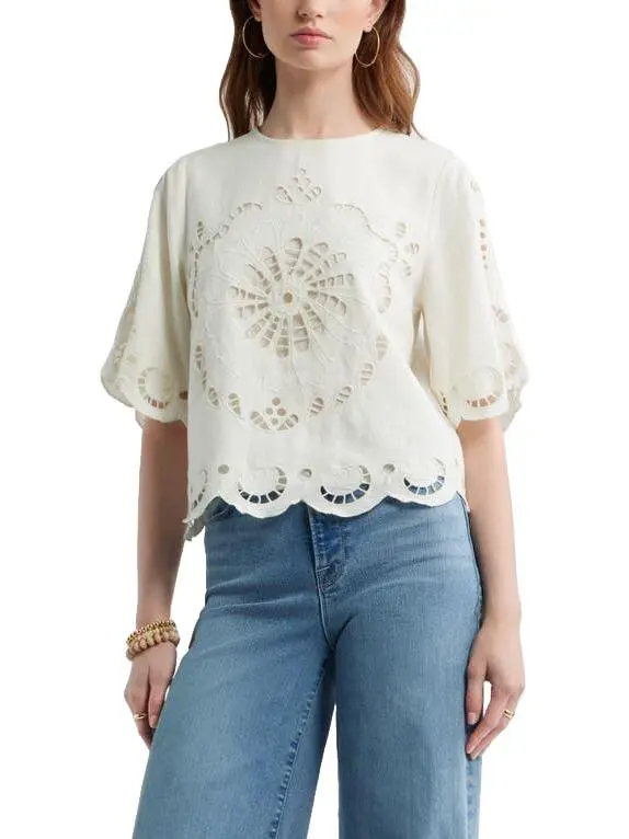 Treasure & Bond Eyelet Cotton-blend Top - Ivory Egret