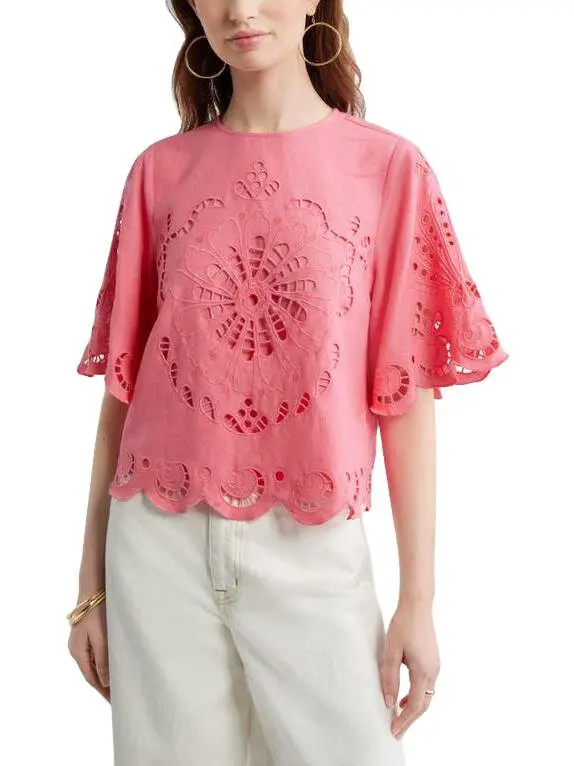 Treasure & Bond Eyelet Cotton-blend Top - Pink Lemonade