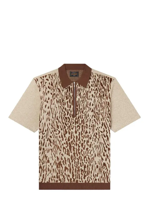 BEAMS Leopard-jacquard Cotton-blend Half-zip Polo Shirt - Neutrals