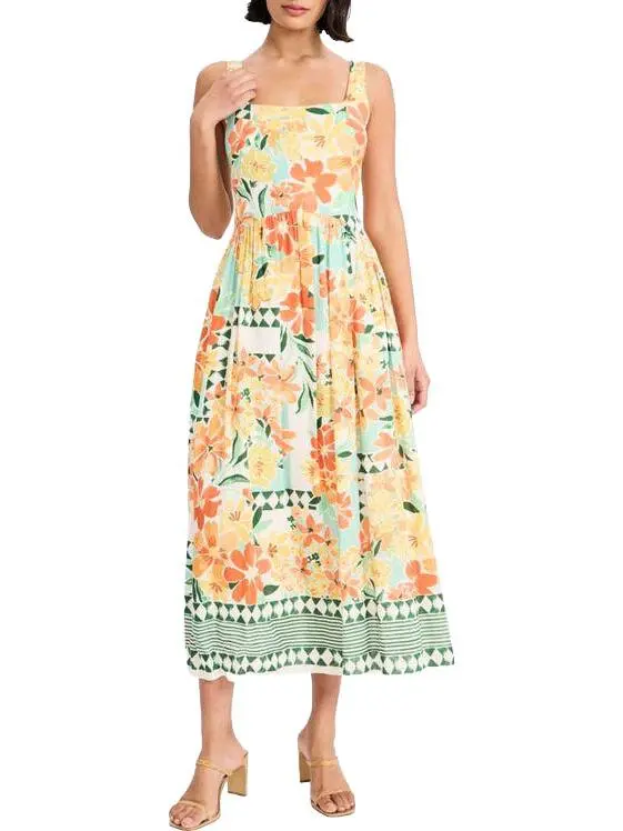 Maggy London Floral Print Maxi Sundress - Soft White/tangerine Tango