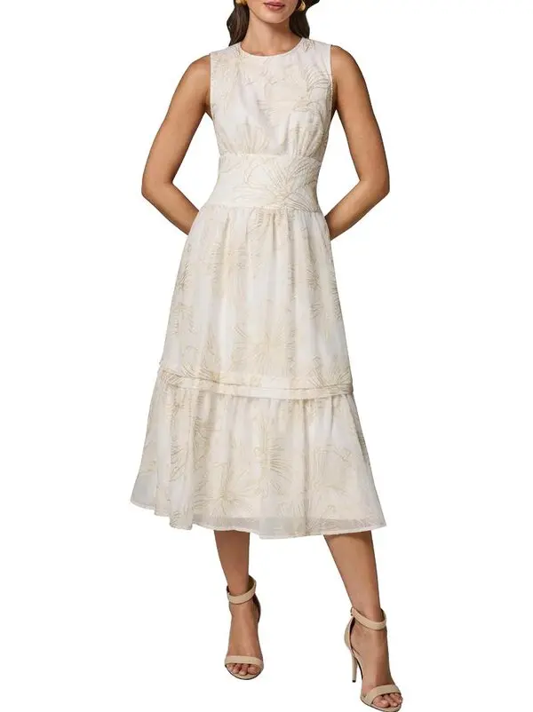 Donna Karan New York Floral Embroidery A-line Dress - Cream/sisa