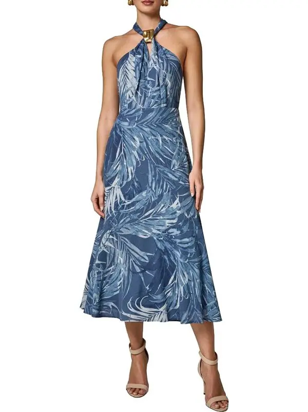Donna Karan New York Leaf Print Sleeveless Dress With Hardware Detail - Nightfall Multi