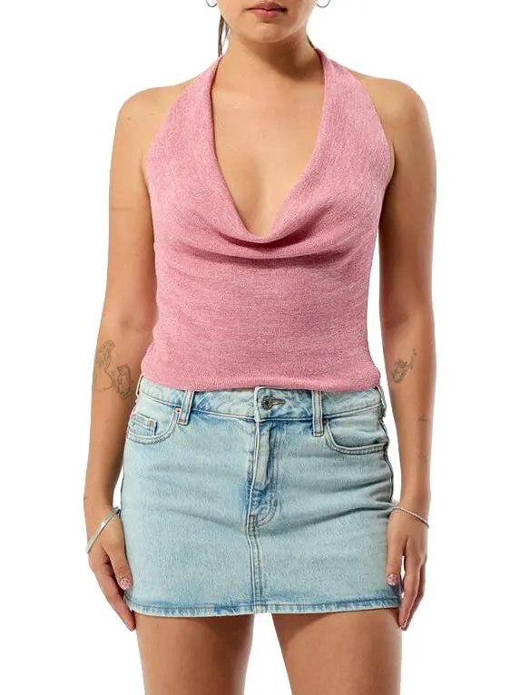 PACSUN Athena Cowl Halter Neck Metallic Knit Top - Orchid