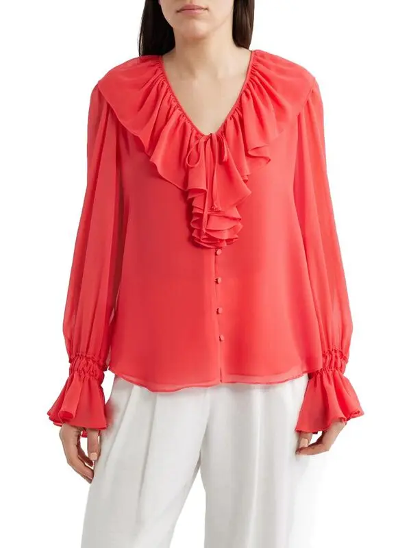 Kobi Halperin Joslyn Ruffle Top - Bright Coral