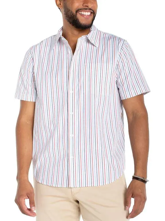 LIVERPOOL Short Sleeve Stretch Cotton Button-up Shirt - Blue Multi