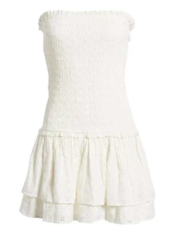 Bp. Strapless Smock Eyelet Lace Mini Dress - Ivory