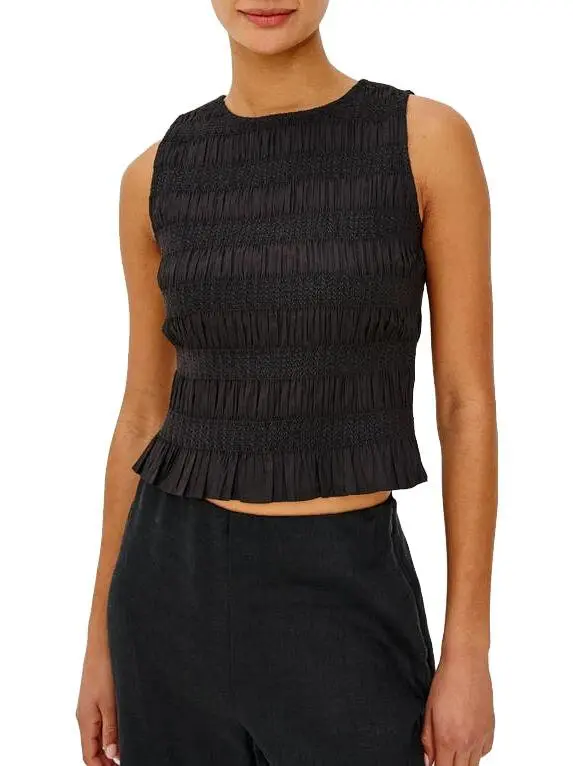 Rails Kane Ruched & Embroidered Shell - Black