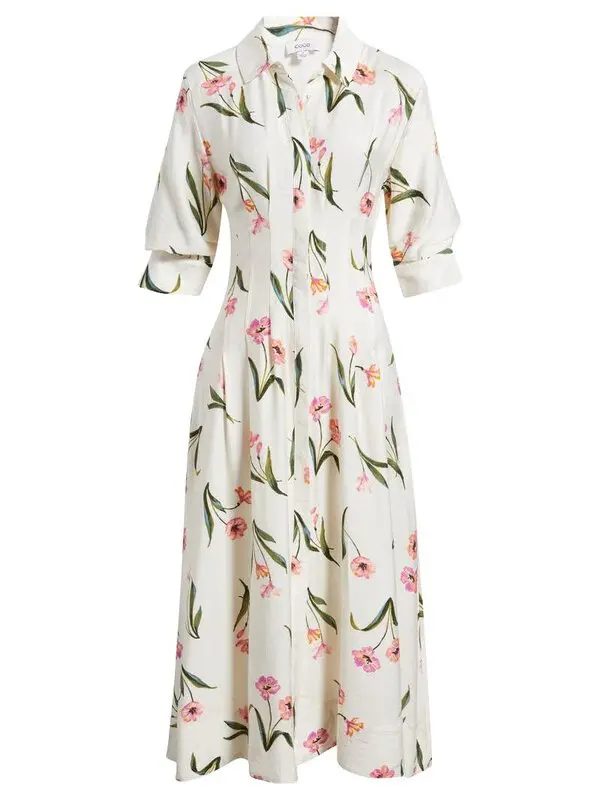 CECE DUPRAZ Printed Puff Sleeve Maxi Shirtdress - New Ivory