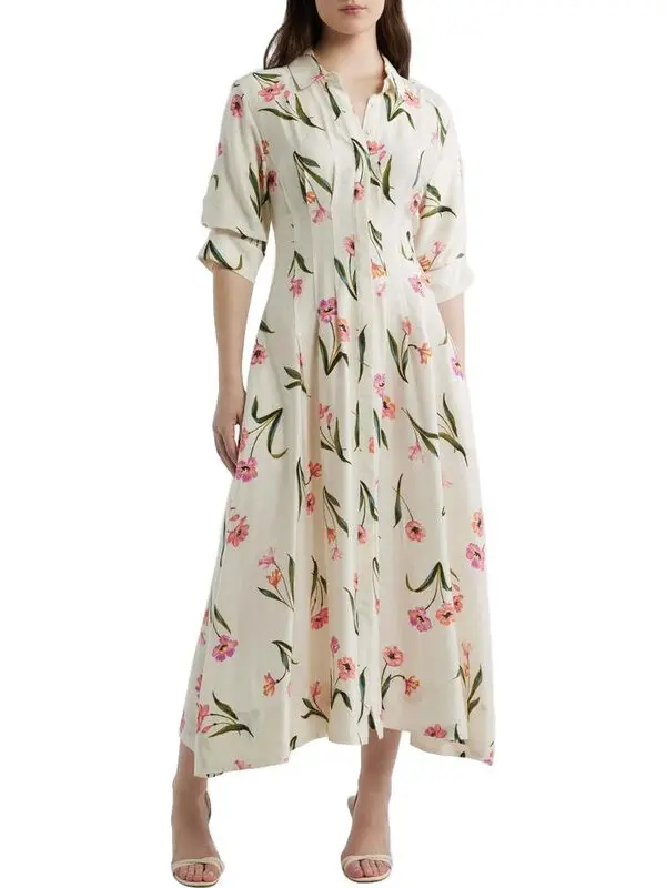 CECE DUPRAZ Printed Puff Sleeve Maxi Shirtdress - New Ivory