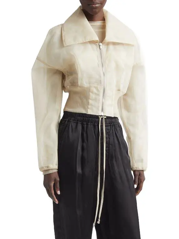 Rick Owens Dracucollar Crop Tulle Bomber Jacket - Sand