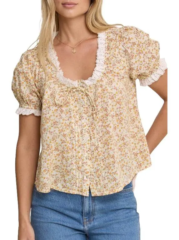 NOBODY'S CHILD Lumi Floral Eyelet Trim Button-up Top - Yellow