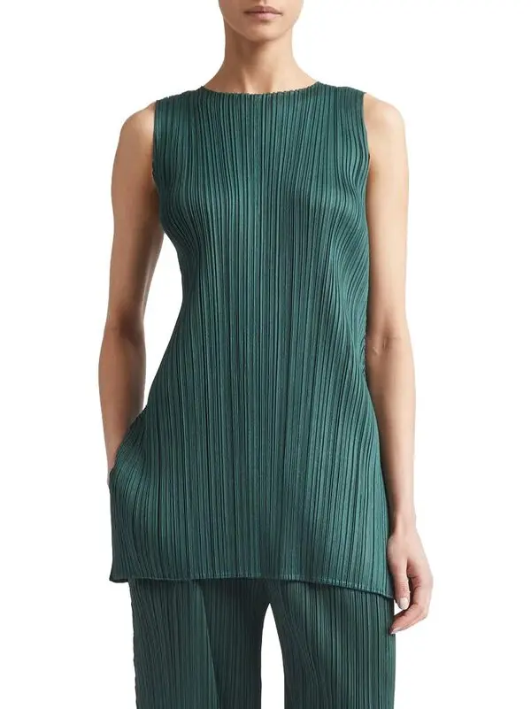 Issey Miyake Pleated Tunic Top - Dark Green